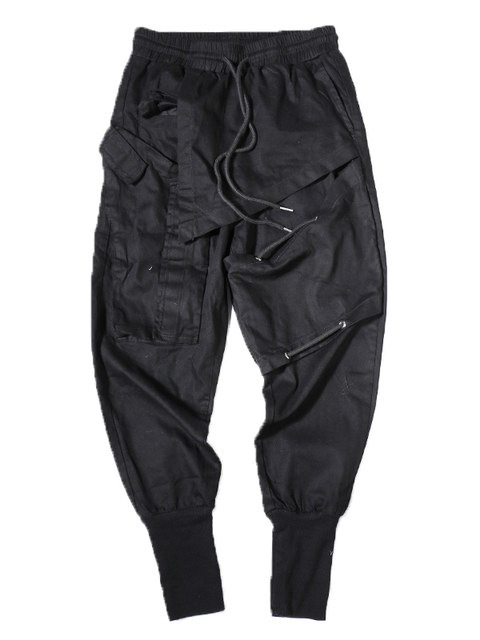Summer drawstring functional work pants handsome personality hip-hop ...