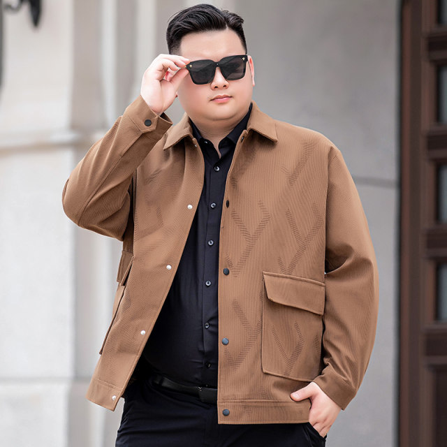 Fat Man Autumn New Loose Casual Lapel Jacket 300Jin [Jin is equal to 0 ...