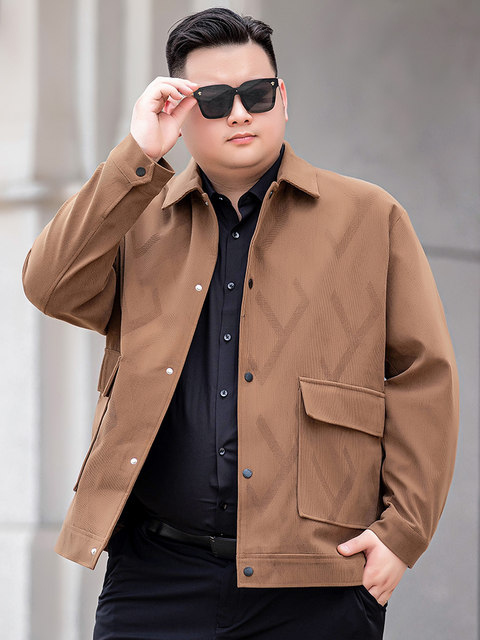 Fat Guy Autumn New Loose Casual Lapel Jacket 150kg Big Belly Plus Size ...