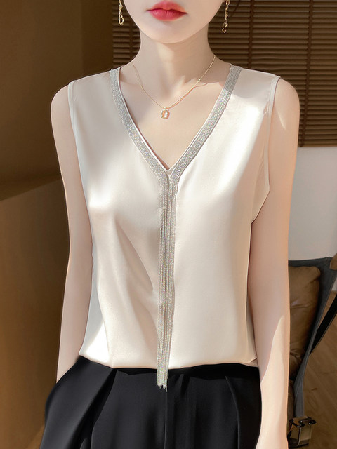 2025 Summer New Style V-Neck Camisole Women's Satin Sleeveless Sexy ...