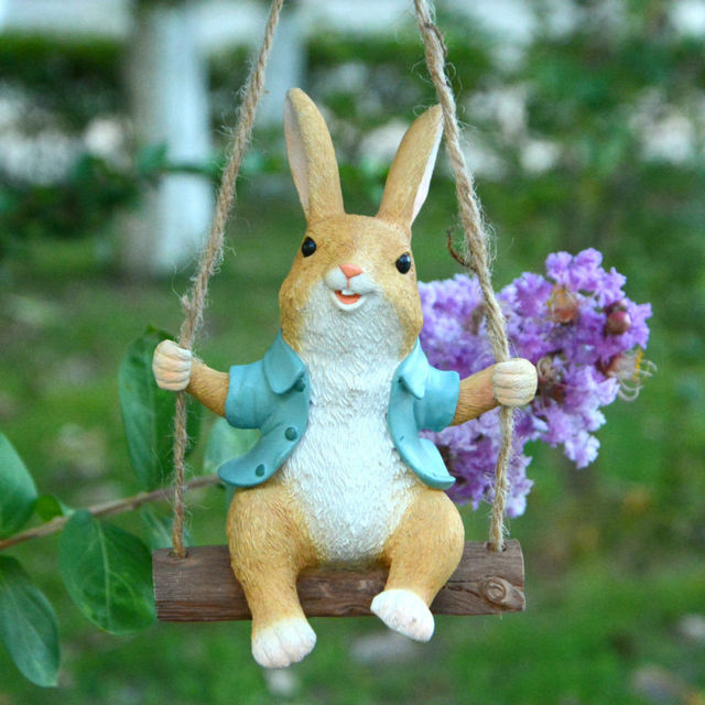 Creative rabbit ornaments swing simulation animal garden landscape ...
