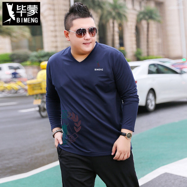 Bimont large size men's autumn loose casual long-sleeved T-shirt fat ...