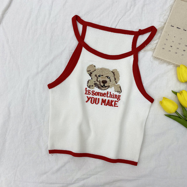 Cute cartoon embroidery short knitted vest girl feels coat, color is ...