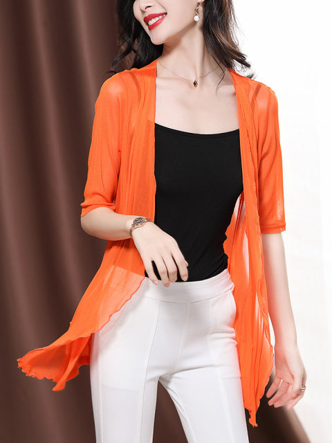 Yingmeijia Solid Color Mulberry Silk Cardigan for Women, Summer Thin ...