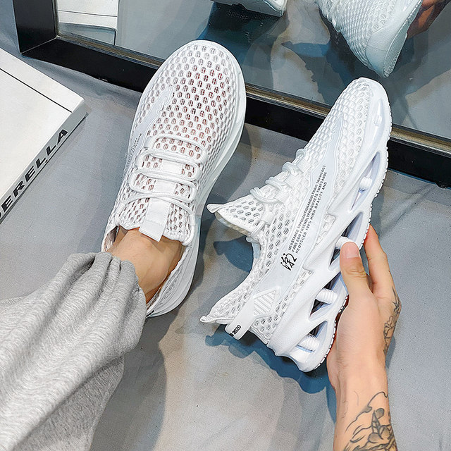 Men's mesh shoes for summer hollow breathable sports mesh casual mesh shoes soft sole non-slip ...