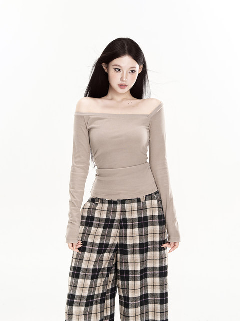 PEMPL half-chantika minimalist off-shoulder collar T-shirt for women slim bottoming shirt in ...