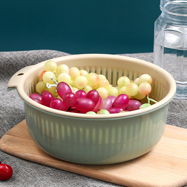 Double-layer hollow fruit basin, fruit washing basket, household fruit ...