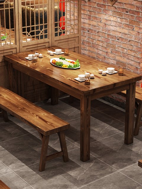 Solid wood carbonized hotel table and chair combination noodle ...