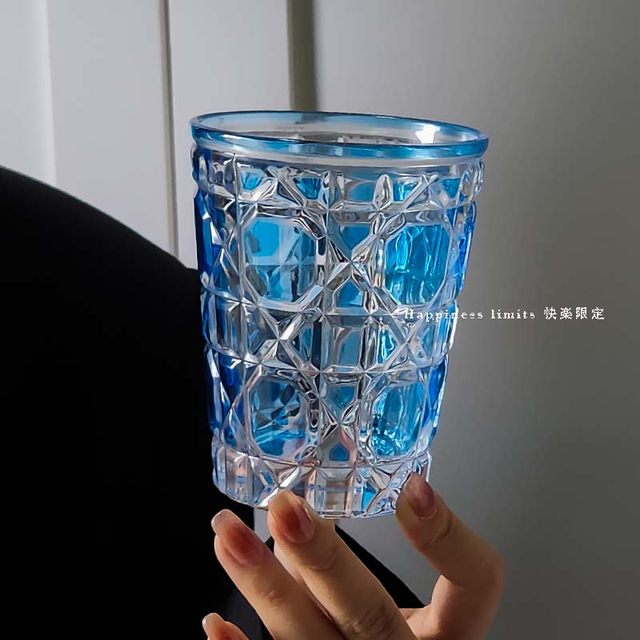 Household water cup light luxury style rhombus ruby crystal cup ins ...