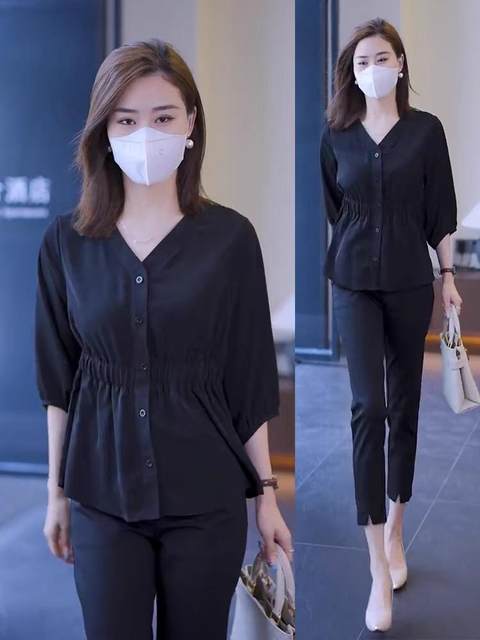 Explosive shirt Female fashionable belly, seven -point sleeve top 2024 ...