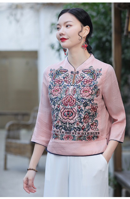 Spring and summer ethnic style improved Chinese short stand collar ...
