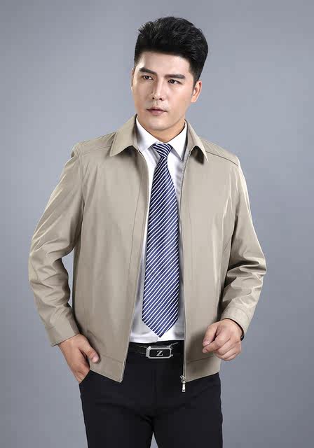 Autumn dad jacket business casual gentleman men's lapel zipper jacket ...