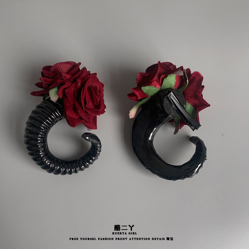 Gothic Lolita dark rose horn hairpin Japanese headdress cos devil horn ...