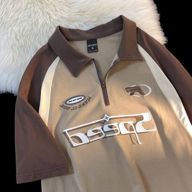 American retro color-blocked lapel Polo shirt super hot top design ...