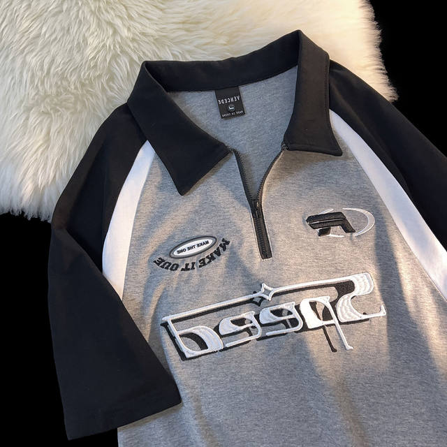 American retro color-blocked lapel Polo shirt super hot top design ...