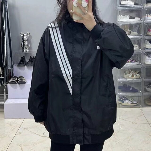 American retro stitching stand -up collar three -way barbar striped ...