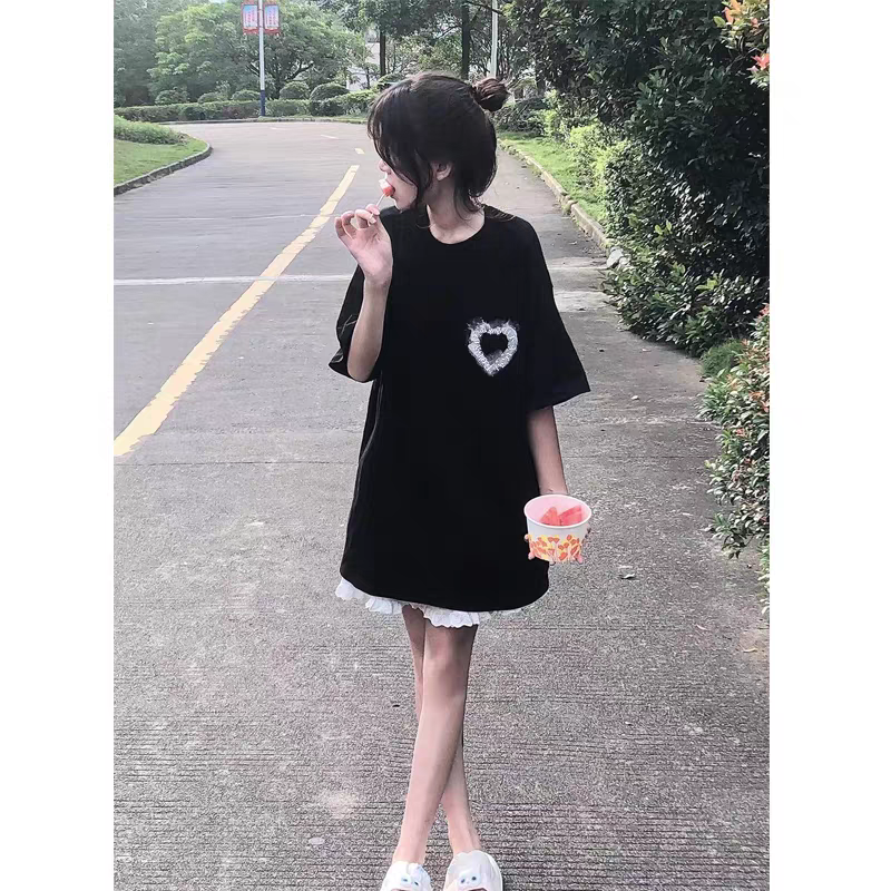 Guo Chao brand American high street smoke love love pure cotton short ...