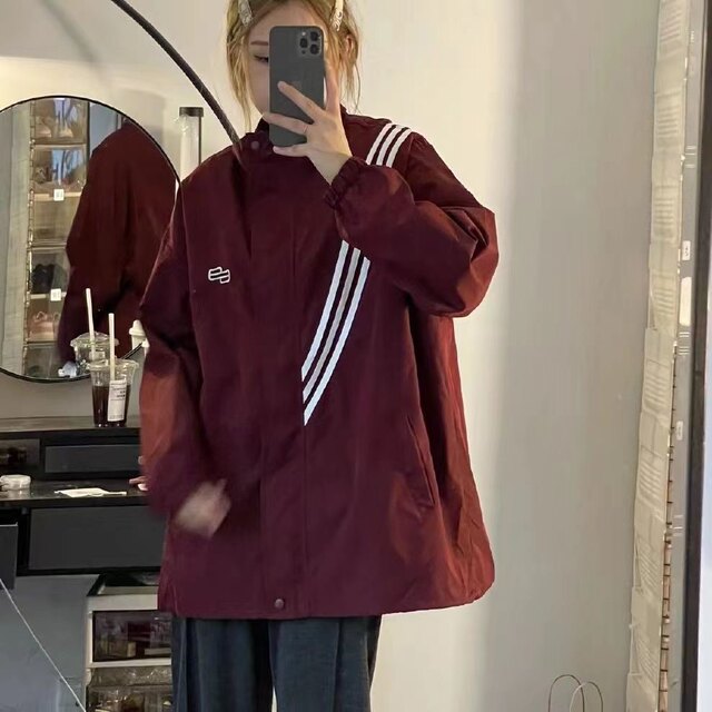 American retro stitching stand -up collar three -way barbar striped ...