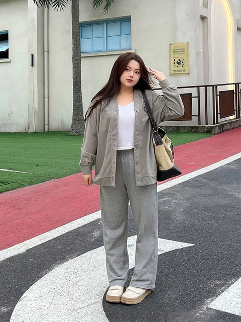 YUZI Caviar American retro embroidered cardigan jacket large size women's slightly fat mm slim ...