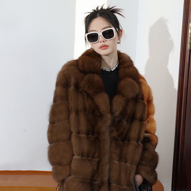 Imported Russian sable starry whole mink suit collar mink coat mid ...