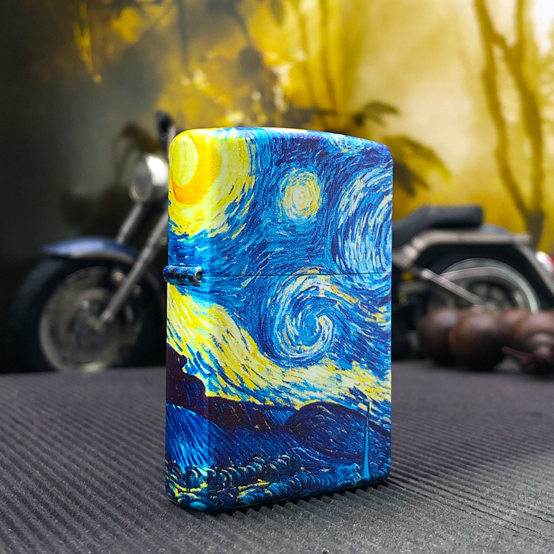 Zippo Van Gogh Starry Sky Oil Painting Lighter - Dumb Paint Pure Copper ...