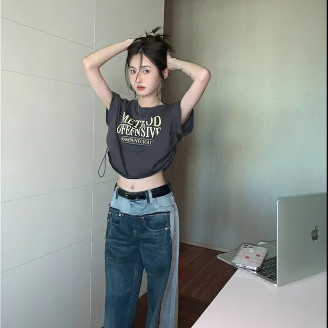 Small short-sleeved women's summer 2024 new style waist-cut short style ...