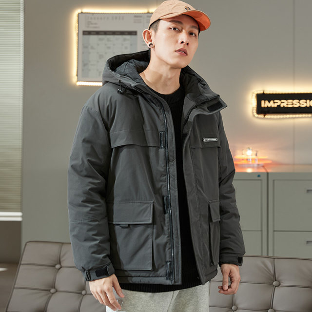 Tang Lion 2022 winter new cotton-padded jacket men's short hooded ...