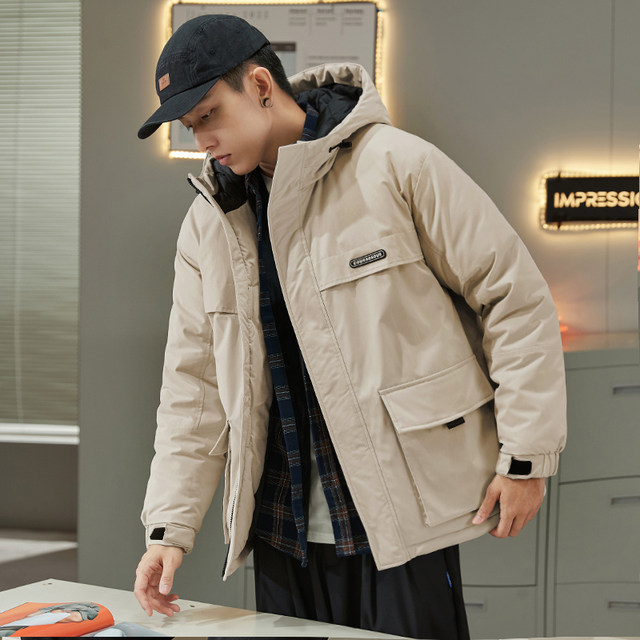 Tang Lion 2022 winter new cotton-padded jacket men's short hooded ...