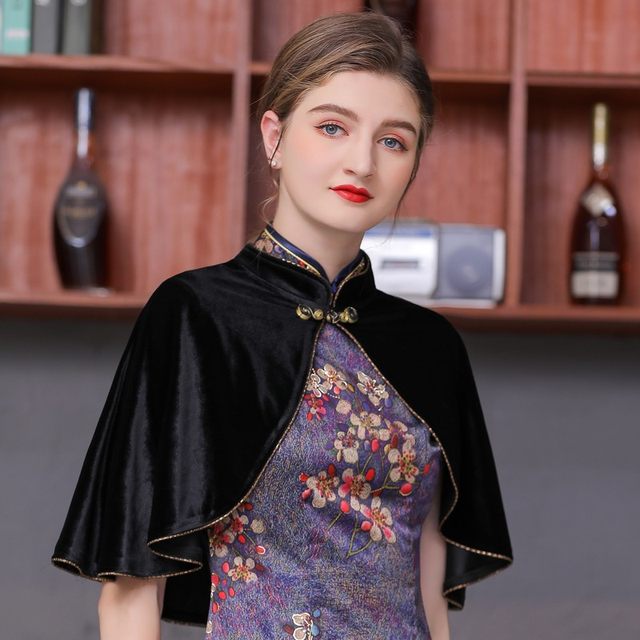 Cheongsam small shawl coat gold velvet small cape elegant women's outer ...