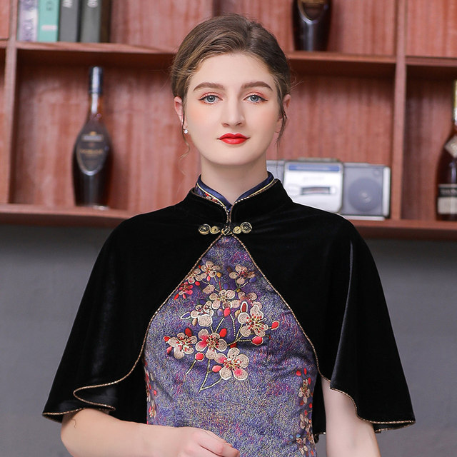 Cheongsam small shawl coat gold velvet small cape elegant women's outer ...