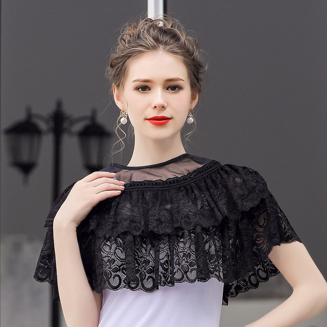 2024 new lace cape black antique cape summer versatile short hollow ...