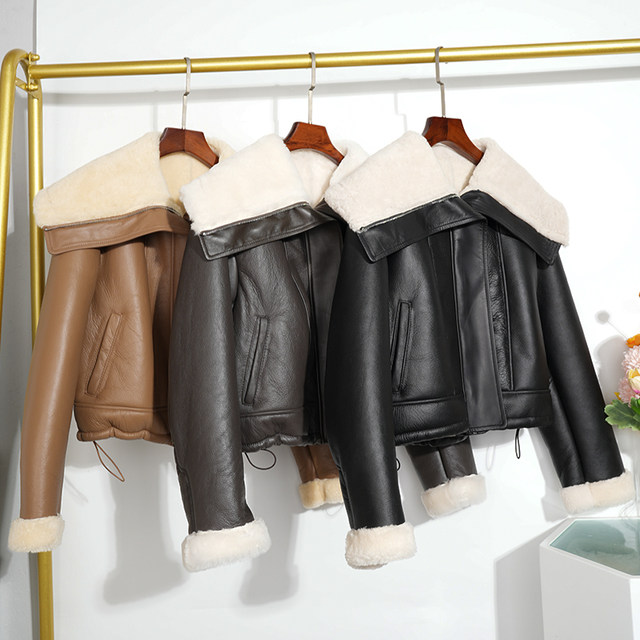 Imported Merino 2024 large lapel fur jacket women's sheepskin one-piece ...