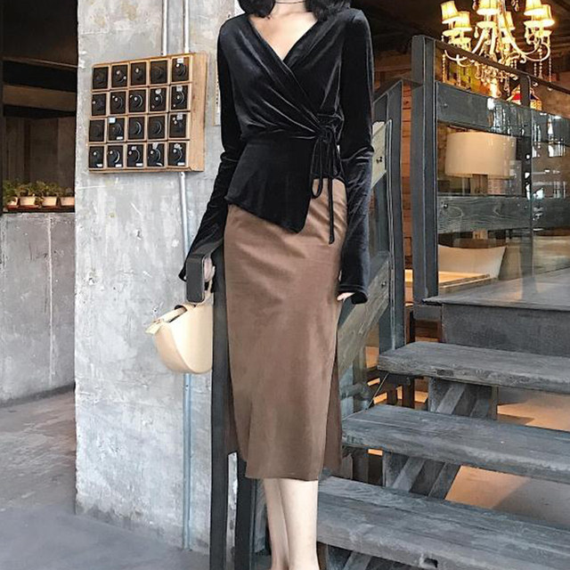 Gold velvet top women's coat long-sleeved style spring and autumn thin ...