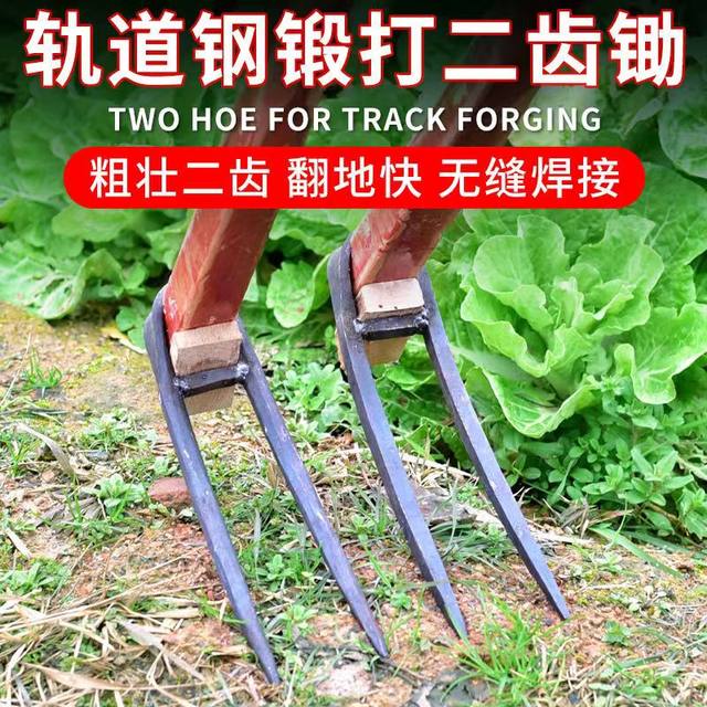 Agricultural all-steel long-handled two-tooth hoe dual-purpose digging ...