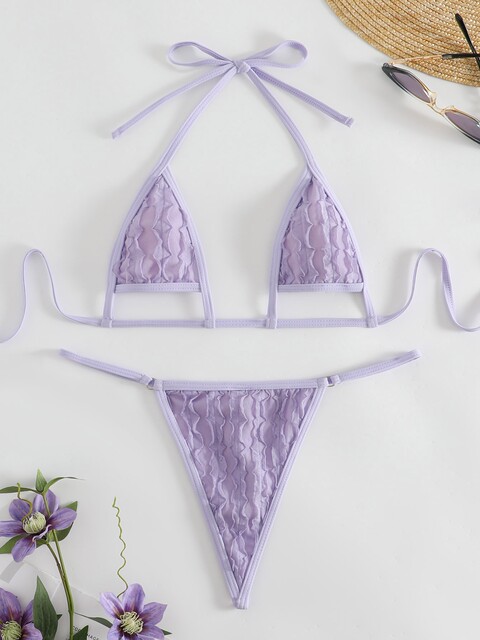 AliExpress split swimsuit solid color hollow three-point bikini Amazon ...