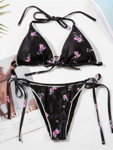 AliExpress ins retro small fresh split swimsuit French bikini strappy ...
