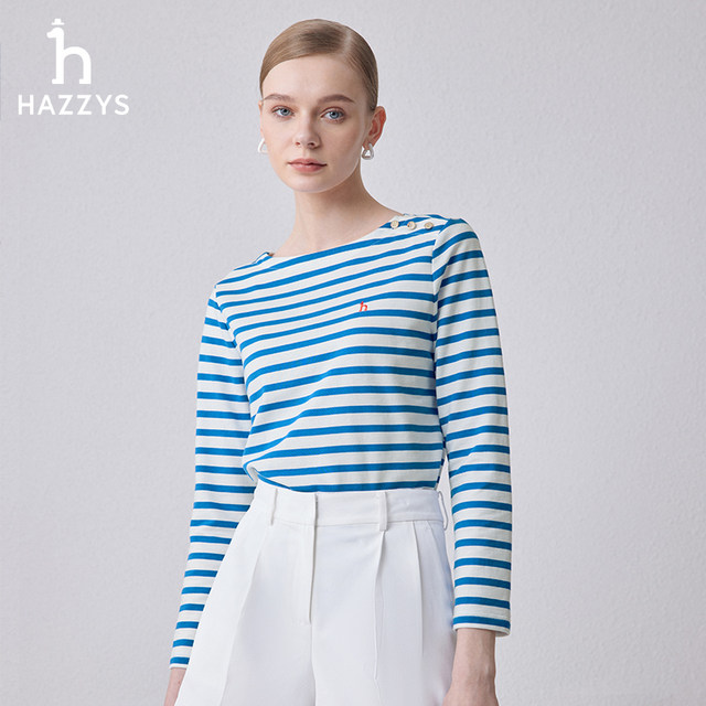 Hazzys Haggis striped T-shirt women's 2024 spring and autumn new pure cotton long-sleeved T-shirt