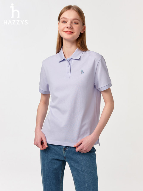 Hazzys Polo shirt for women 2025 spring and summer new solid color casual short-sleeved T-shirt ...
