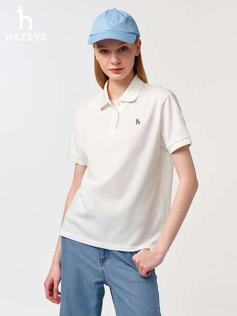 Hazzys Polo shirt for women 2025 spring and summer new solid color casual short-sleeved T-shirt ...