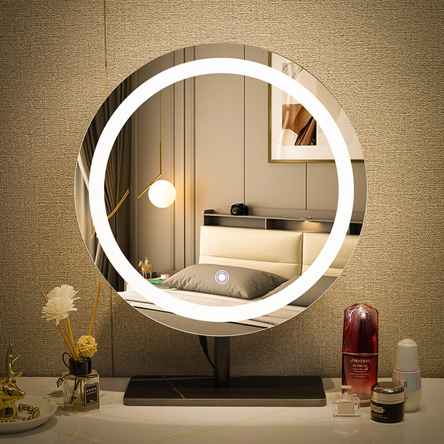 Round desktop LED mirror makeup mirror desktop net red light luxury ...