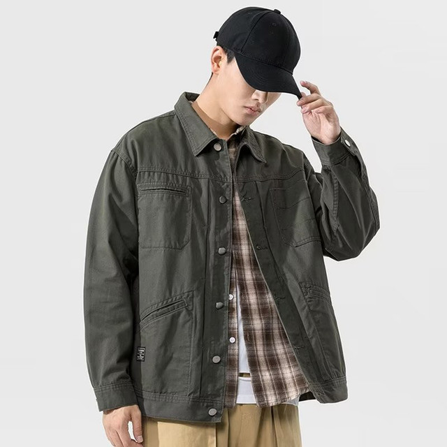Spring and Autumn Khaki work jacket men's wear-resistant denim work ...