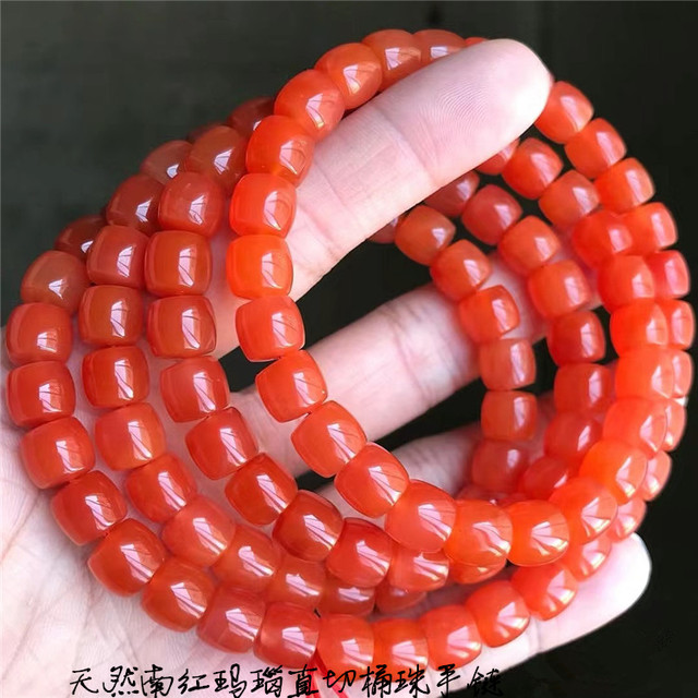 High-quality natural south red agate straight-cut barrel bead bracelet ...