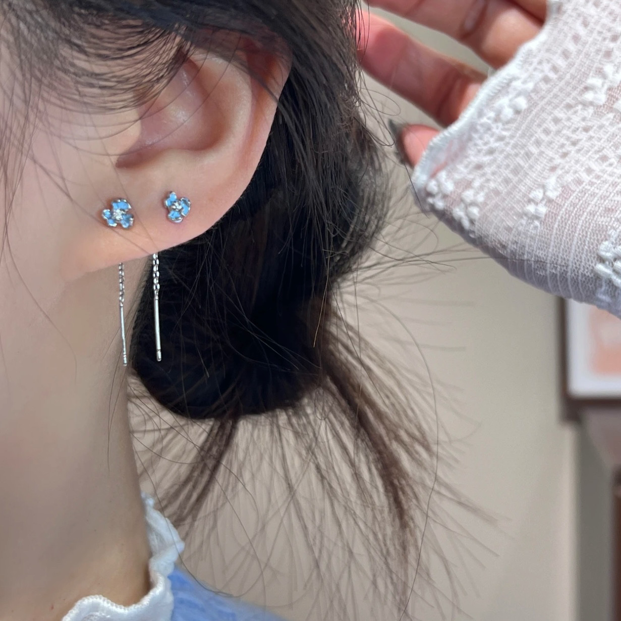 Blue iris earrings for women in 2025 new style, high-end style, simple ...