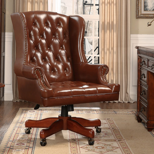 European-style leather boss chair, American-style solid wood computer ...