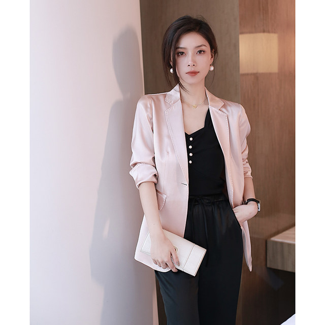 High-quality acetic acid small suit for women 2020 summer pink loose ...