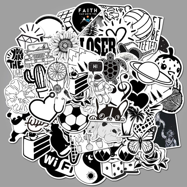 50 black and white simple series graffiti stickers, personalized ...