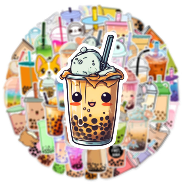 50 bubble milk tea cartoon creative stickers for laptops, mobile phones ...