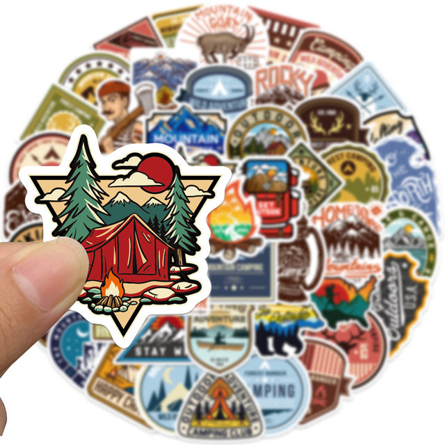 48 outdoor camp cartoon waterproof stickers laptop computer water cup ...