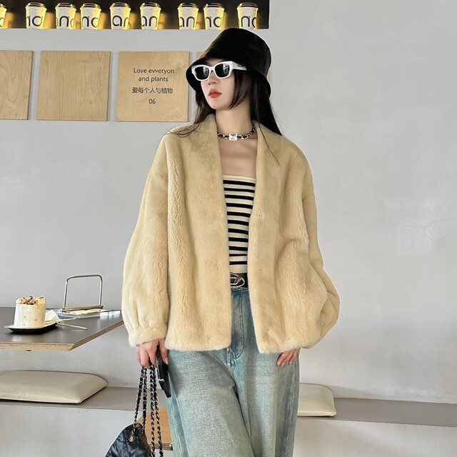 Purple label grade imported velvet mink whole mink fur top retro ...