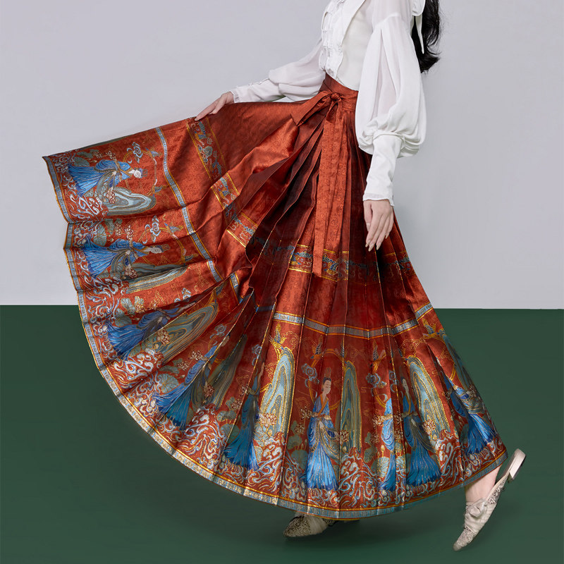 Jupe Hanfu Dynastie Ming Visage de Cheval Rouge - Weaving Division